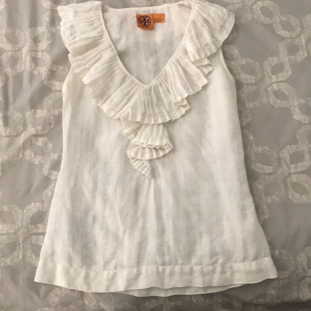 Tory Burch Linen Ruffle Top - Gem